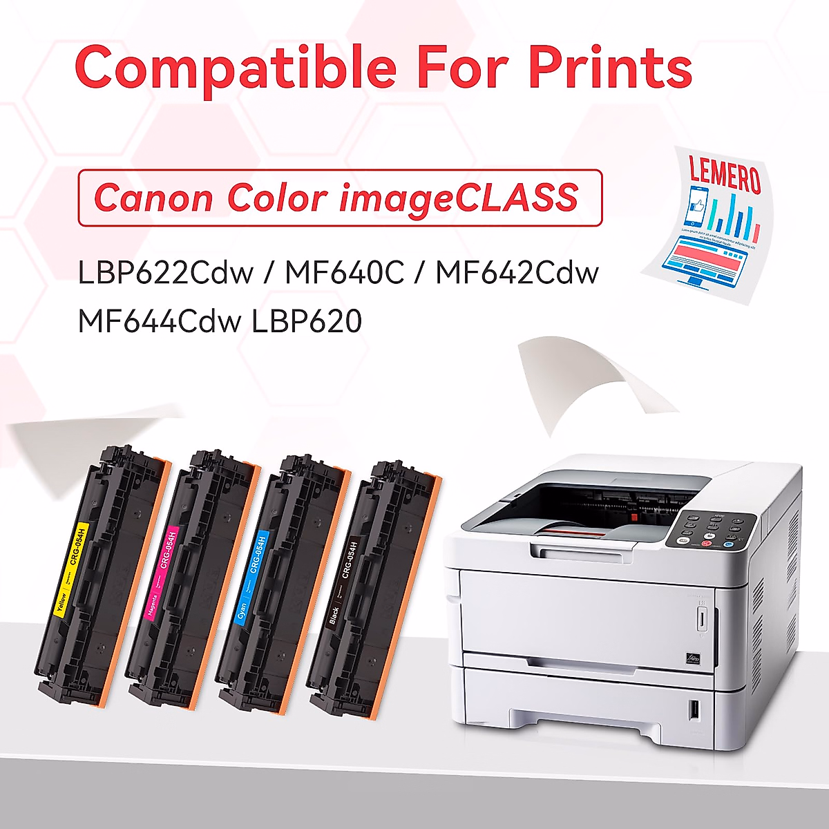 LEMERO 054H 054 Compatible Toner Cartridge Replacement for Canon 054H 054 CRG-054 High Yield to use with Color ImageCLASS MF642Cdw MF644Cdw MF640C MF641Cw LBP622Cdw LBP620 (Black/Cyan/Magenta/Yellow)