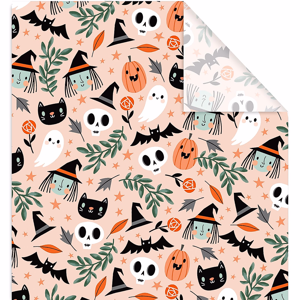 JarThenaAMCS 6 Sheets Halloween Wrapping Paper - Not Roll - Cute Pumpkin Ghost Cat Gift Wrap Paper Folded Flat DIY Craft Paper for Birthday Baby Shower Party Decor, 27.6 x 39.4 Inch