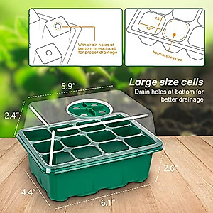 Bonviee 5-Pack Seed Starter Tray Seedling Starter Kits, Plant Starter Kit with Humidity Domes and Base Indoor Greenhouse Mini Propagator Station for Seeds Growing Starting (12 Cells per Tray) - Green
