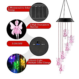 Wind Chimes, Solar Wind Light Chimes, Tooth Fairy LED Wind Chimes, Pink Wind Chime Outdoor Decor, Yard Decorations Solar Light Mobile,Memorial Wind Chimes,Birthday Gifts
