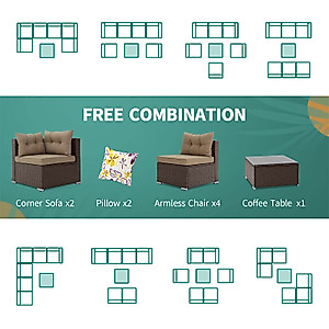 YITAHOME 7 Pieces Patio Furniture Set, All-Weather PE Rattan Conversation Set, Outdoor Sectional Sofa Wicker Outside Couch with Table for Porch Lawn Garden Backyard (Brown)