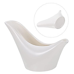 YARNOW Gravy Boat Ceramic White Gravy Boat for Salad Dressings Milk Broth Creamer Black Pepper Creamer Pitcher Milk Cup (White)