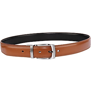 JUSTINREESS ENGLAND Eli Men’s Genuine Leather Reversible Belt 1.25", Leather Casual 2 Sides Belts with Anti-Scratch Zinc-Alloy Adjustable Buckle (Black & Brown, Size 34, Waist 32")