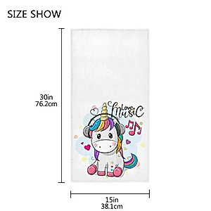 Pfrewn Cute Baby Rainbow Unicorn Hand Towels 16x30 in Unicorns Music Note Hearts Bathroom Towel Soft Absorbent Small Bath Towel Kitchen Dish Guest Towel Home Bathroom Decorations