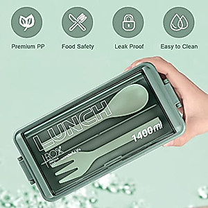 NatraProw Stackable Bento Box Kit, 47.35OZ Bento Box Adult Lunch Box, 3 Compartments Bento Lunch Box with Lunch Bag and Utensils, Meal Prep Containers for Adults, BPA Free Microwave Bento Box (Green)