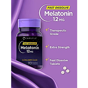 Carlyle Melatonin 12 mg Fast Dissolve 90 Tablets | Natural Berry Flavor | Vegetarian, Non-GMO, Gluten Free
