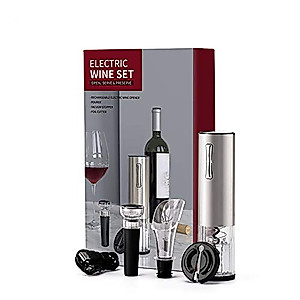 Abuzhen Electric Wine Opener, with Foil Cutter, Vacuum Stopper and Wine Aerator Pourer & USB Charging Cable,Automatic Corkscrew Bottle Opener for Wine Lover 4-in-1 Gift Set, Stainless Steel