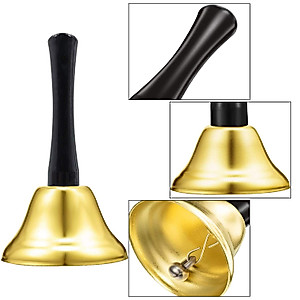 Metal Hand Bells,Silver Gold Call Bell Service Hand Bells with Black Wooden Handles for Wedding Events Decoration, Food Line, Alarm, Jingles, Ringing,Dinner Calling,Christmas Day (6 Pieces)