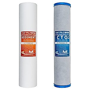 APPLIED MEMBRANES INC. Whole House Water Filter Replacement Filter Cartridge Set | 2 Stage 4.5” x 20” Sediment and Carbon Block Filters | Fits 20-inch Housings
