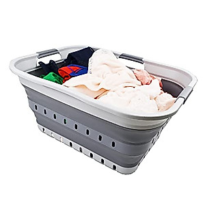 SAMMART 42L (11 gallon) Collapsible Plastic Laundry Basket - Foldable Pop Up Storage Container/Organizer - Portable Washing Tub - Space Saving Hamper/Basket (Grey/Dark Grey)