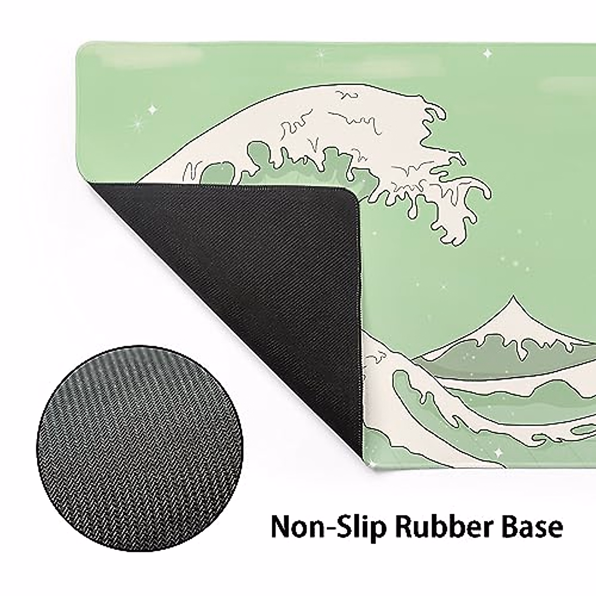 Matcha Green White Japanese Anime Gaming Mouse Pad XXL Cute Kawaii Sage Aesthetic Sea Wave Extended Large Desk Mat Non-Slip Rubber Base Stitched Edge Keyboard Mousepad for PC Laptop,35.4×15.7 in