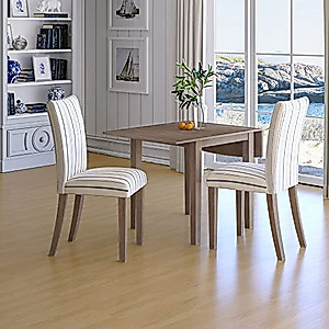 Jofran Eastern Tides Upholstered Parsons Dining Chair, Off-White with Blue Stripes