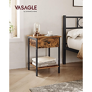 VASAGLE Nightstands Set of 2, Bedside Tables with Drawer, Side Tables, End Tables, for Bedroom, Office, Industrial, Stone Gray and Black ULET506B04