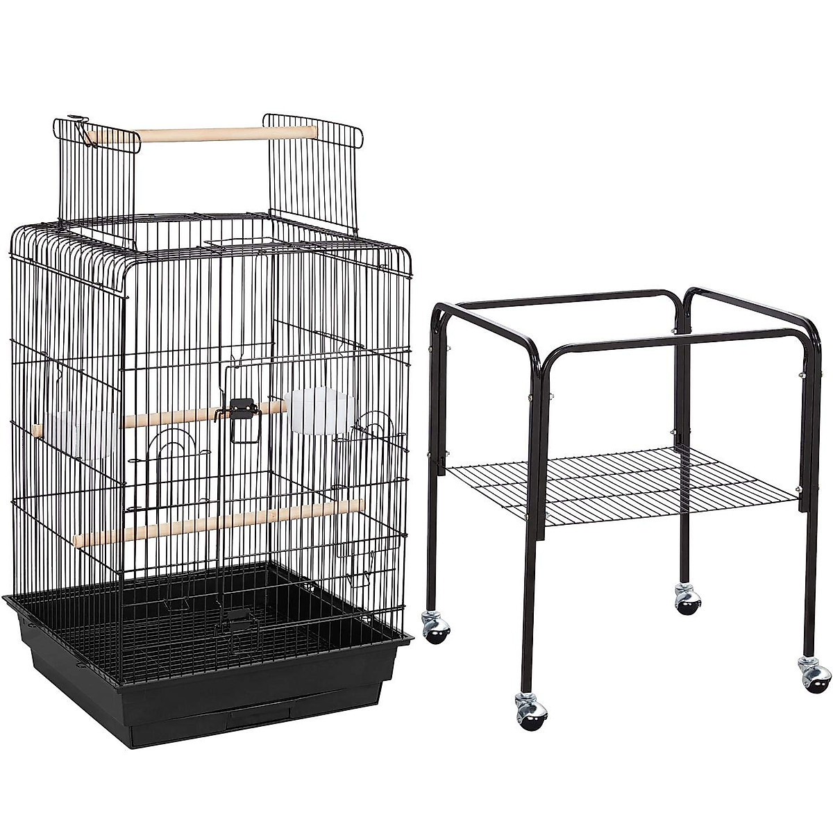 Topeakmart Play Open Top Standing Bird Cage with Removable Stand Wheels Black