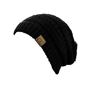 C.C Trendy Warm Chunky Soft Stretch Cable Knit Beanie Skully, Black