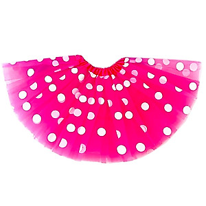TWINKLEDE Women's Polka Dot Tulle Tutu Skirt Layered Ballet Tutu Skirts Halloween Costume Tutu Skirt for Women and Girls (A Hot Pink)