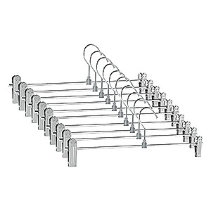 Pants Hangers with Clips - 10 Pack Skirt Hangers with Clips Adjustable Clip Hangers for Pants Jeans Metal Trouser Clip Hangers