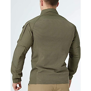 MAGCOMSEN Airsoft Shirt with Pads with Pads Military Shirts Combat Shirts Tactical Shirts for Men Hiking Shirts Quick Dry Shirts Fishing T Shirts Green