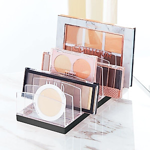 mDesign Plastic Divided Cosmetic Palette Organizer with 9 Sections - Makeup Storage for Bathroom Vanity, Cabinet, Drawer - Holds Eyeshadow, Blush, Powder - Lumiere Collection - Clear/Black