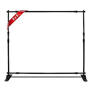 Photo Backdrop Stand - Heavy Duty Banner Holder Adjustable Photography Poster Stand - Height Up to 8x8 ft Back Drop Stand for Trade Show, Photo Booth, Parties, Wedding, Birthday, Photoshoot Background