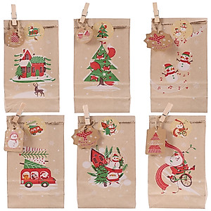 LUOZZY Bags Kraft Paper Xmas Cookies Bags Christmas Countdown Paper Bags Party Accessories
