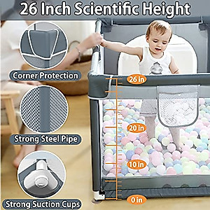 71x59in Large Baby Playpen- Play Yard for Babies Toddlers- Portable Baby Fence Indoor with Door- Anti-Fall Activity Center with Ocean Balls Pull Rings Storage Bag
