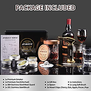 ATMOCA Cocktail Smoker Kit with Torch, Whiskey and Bourbon Smoker Kit with 5 Kinds of Wood Chips, Old Fashioned Drink Smoker Kit and Whiskey Smoker Infuser Kit (No Butane)