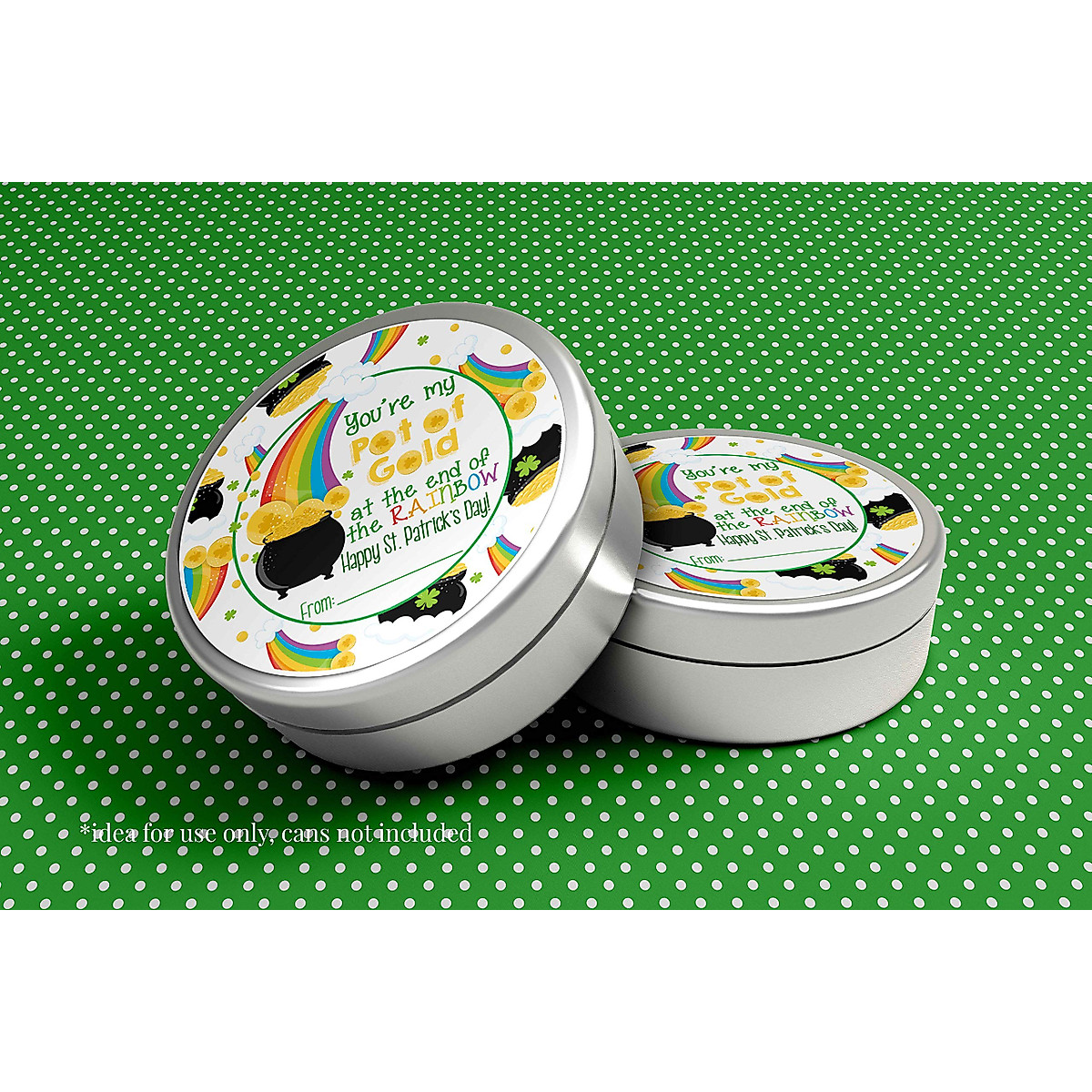 Pot of Gold Rainbow St. Patrick’s Day Gift Tag Sticker Labels, 40 2" Party Circle Stickers by AmandaCreation, Great for Party Favors, Envelope Seals & Goodie Bags