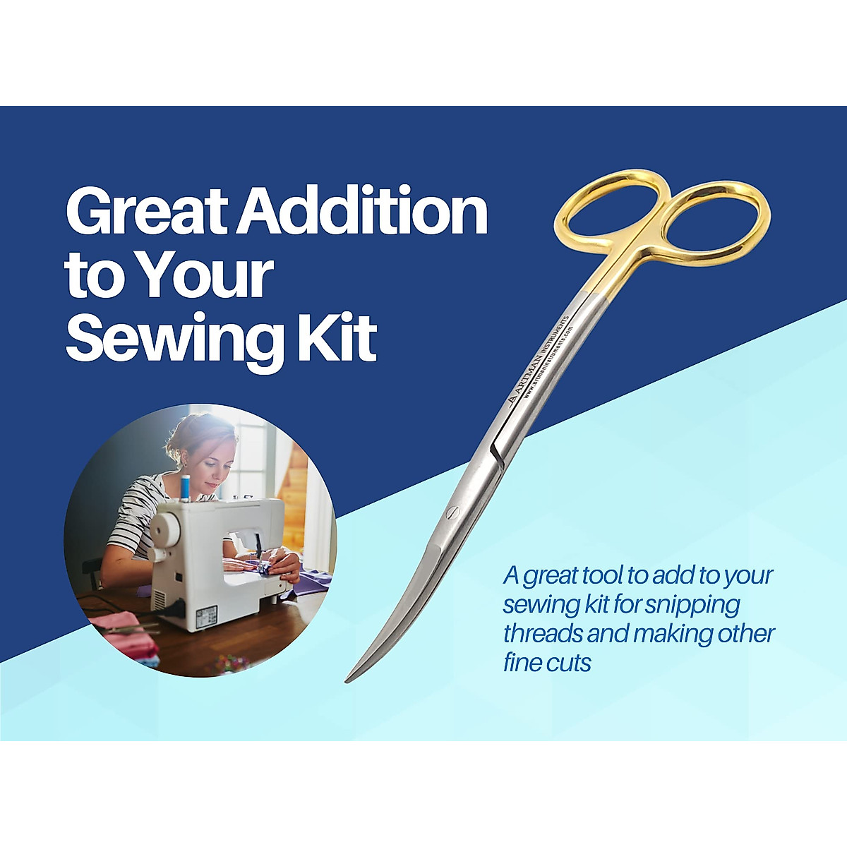 Double curved tungsten carbide inserts Gold Plated handle Scissors 4.5 inch LaGrange | Dental ENT EYE DERMA Embroidery Scissors Applique Scissors for Machine Embroidery & Fabric Stitches (5.5 Inches)