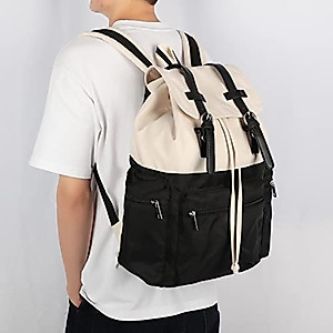 Bluboon Laptop Backpack Women Men 15.6 Inch College Backpack with Charge Port School Bookbag Waterproof Casual Daypack Backpack for Travel Work(Black-Beige)