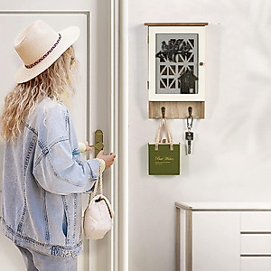 AHUONEL Wooden Key Holder for Wall Key Cabinet, Decorative Key Box Key Hooks Wall Mounted Key Hangers Key Storage Rack with 8 Hooks for Home Decor Office Entryway Hallway Bedroom Living Room