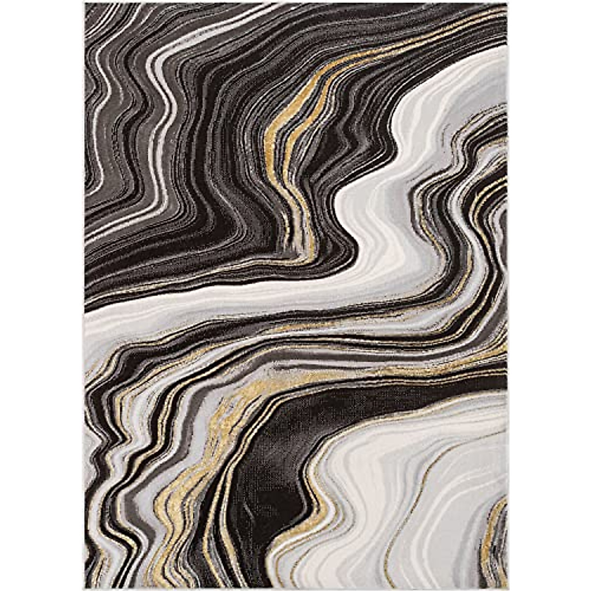 Well Woven Werrick Glam Grey & Gold Striated Marble Area Rug 9'3" x 12'6"
