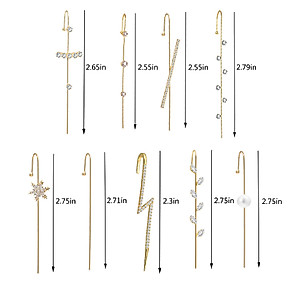 Ear Crawler Earrings for Women Ear Cuff Earrings Helix Hook Earrings Ear Wrap Earrings Snowflake Rhinestone Lightning Bolt Pierced Earrings Trendy Jewelry for Women 2024