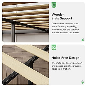 Novilla 14 Inch California King Bed Frame with Headboard, Platform Bed Frame No Box Spring Needed, Metal Cal King Bed Frame with Storage Space, Wooden Slats Support, Easy Assembly, Black