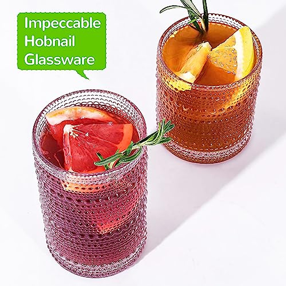 Vintage Hobnail Drinking Glasses Set of 12 - 14 oz Old Fashioned Water Glass Cups & 12 oz Cocktail Glasses, Aesthetic Kitchen Bar Tumbler Glassware Gifts Sets for Smoothie, Juice, Coffee, Soda, Wine