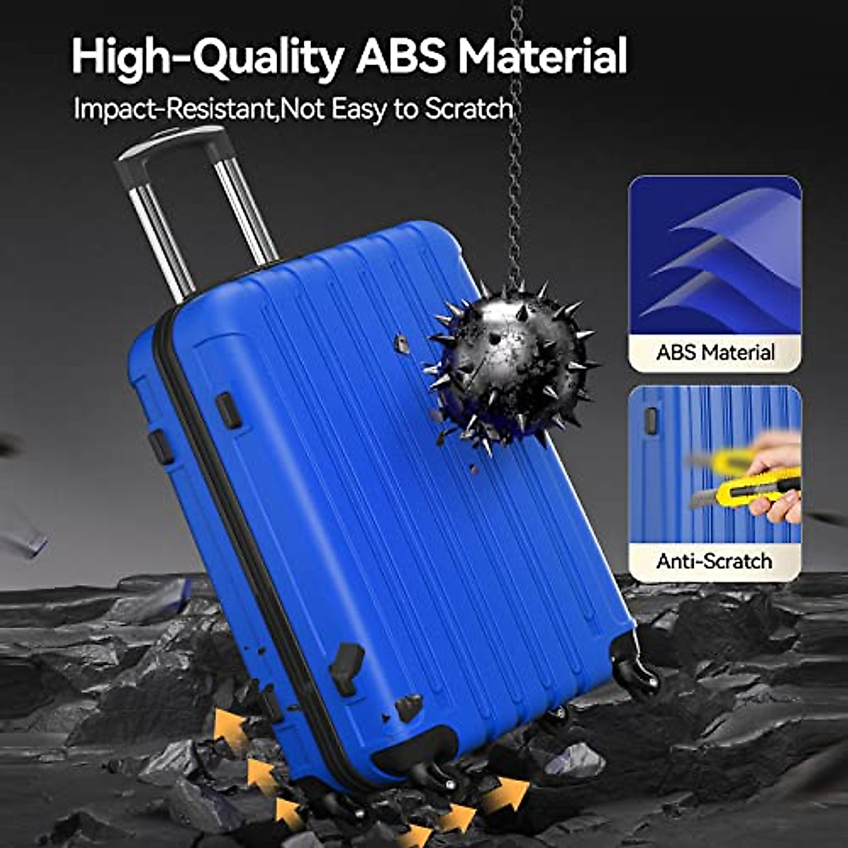 Strenforce Luggage Sets ABS Durable Suitcase Sets Spinner Wheels TSA Lock 3 Piece Luggage Set(20/24/28),Blue