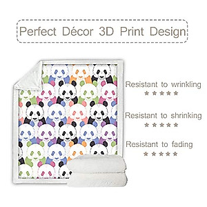 Sleepwish Kids Panda Fleece Throw Blanket Child Soft Gray Soft Warm Sherpa Blanket Colorful Pop Art Panda Bear Blanket for Adults Women Cozy Fluffy Warm and Fuzzy Blankets and Throws (50"x60")
