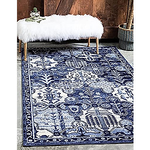 Unique Loom La Jolla Collection Patchwork, Vintage, Farmhouse, Contemporary Area Rug, 5' 1" x 8' Rectangle, Blue/Ivory