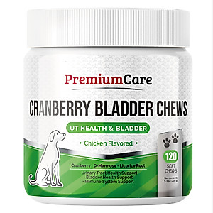 Premium Care Cranberry Bladder Chews - Dog Supplements for Urinary Tract (UT) Health, Bladder and Kidney Support - Cranberry Chewables with Vitamins for Better Bladder Control for Dogs - 120 Chews