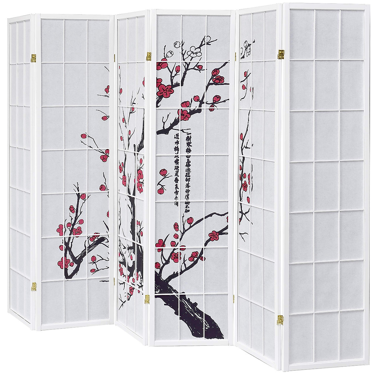 Legacy Decor 4 Panel Room Divider Privacy Screen Panel Blossom Shoji Design White Color 71 inches Tall