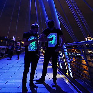 Illuminated Apparel Interactive Glow in The Dark T-Shirt - Fun for Birthday Parties & Festivals (Black/Green Glow, 7-8 Years)