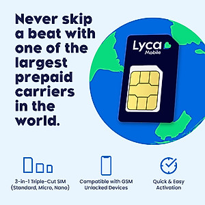 Lycamobile 90 Day Prepaid SIM Card for Cell Phones, 10GB High Speed 4G LTE/5G Data, International Talk & Text to 100+ Countries, Quick Activation, 3-in-1 Triple-Cut, Compatible w/Most Mobile Phones