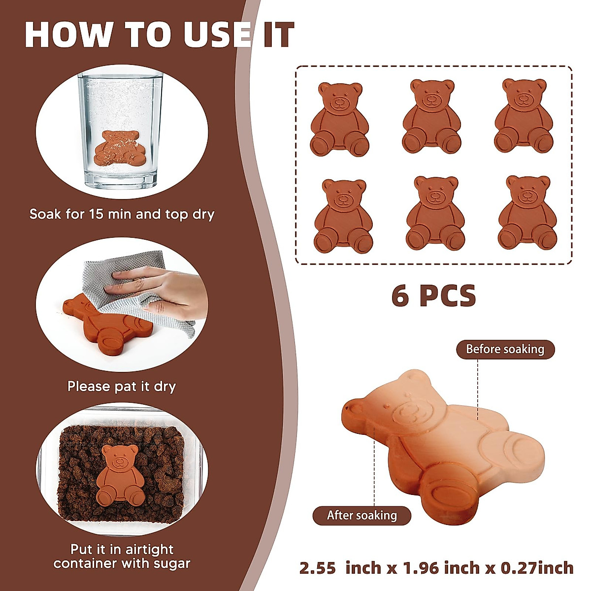 SUMMORO Brown Sugar Keeper, Brown Sugar Container 2.4Qt/2300ml with 6 PCS Brown Sugar Keeper Saver, Pop Airtight Food Storage Containers Brown Sugar Bear Softener for Moisture, Food Safe and Reusable