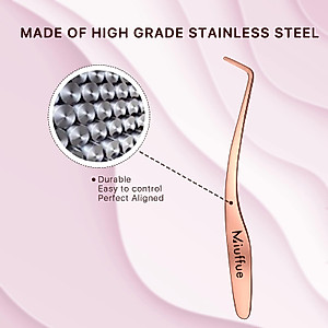 Miuffue False Eyelash Applicator DIY Lash Applicator Tool Stainless Steel Curved Eyelash Tweezers for Strip Lashes, Rose Gold