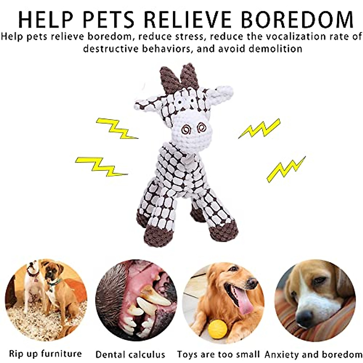 Donkey Shape Pet Dog,Chew Toys with Squeakers,Stuffed Squeaker Dog Toyfor Puppy, Small, Medium Dogs (Creamy-White)