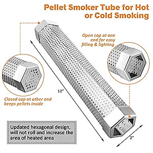 Lineba Smoke Tube，12" Pellet Somker Tube Stainless Steel Smoke Tube for Pellets Smoker, Perfect for Pellet Grill Smoker Hot or Cold Smoking - 5 Hours of Billowing Smoke(Smoke Tube)