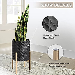 Oakrain Mid Century Planters for Indoor Plants, Set of 2, Modern Decorative Metal Planter Pots for Living Room, Office, Garden or Balcony, Black Planter with Stand, 8 inch & 10 inch