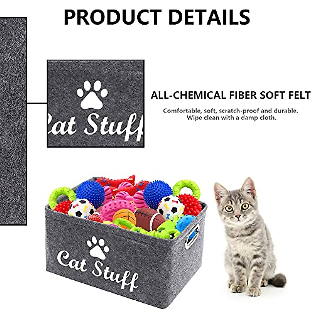 Geyecete Cat Apparel & Accessories/Cat Toys/Pet Supplies Storage Basket/Bin with Handles, Collapsible & Convenient Storage Solution for Office, Bedroom, Closet, Toys, Laundry(Grey)