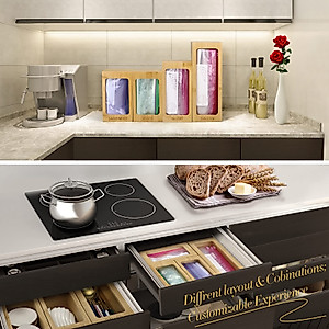 Storage Bag Organizer for Kitchen Drawer Organization, Bamboo Ziplock Bag Organizer for Drawer, Plastic Bag Organizer, Compatible with Quart Sliders, Snack & Sandwich Bag Organizer, Food Baggie Holder