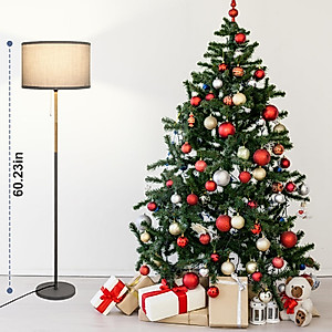 Modern Floor Lamp for Living Room Traditional Farmhouse Floor Lamps Mid-Century Pole Lamp with Linen Lamp Shade, Standing Tall Floor Lamps for Bedrooms and Office (Grey)